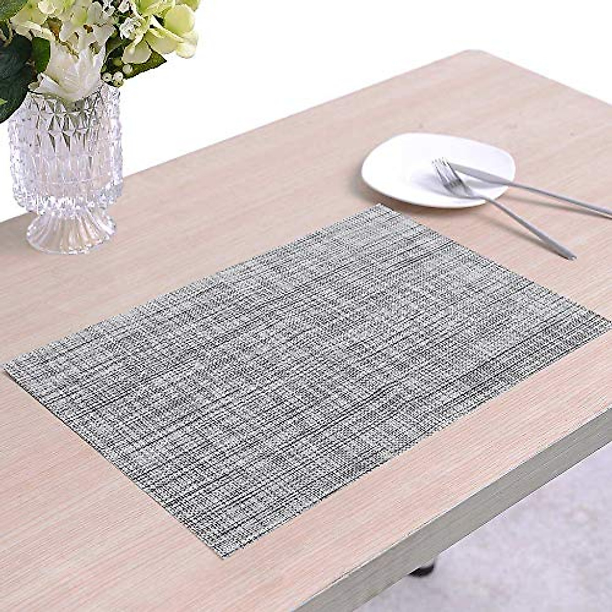 homEdge PVC Placemat, 4 PCS of Non-Slip Place Mats, Washable Vinyl Placemats, Set of 4 – Gray