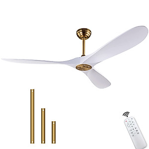 QUTWOB 60" Ceiling Fan with Remote Control No Lights,Modern Reversible DC Motor Indoor Outdoor 3 Blades Ceiling Fans for Patio Bedroom Living Room(Gold+White)