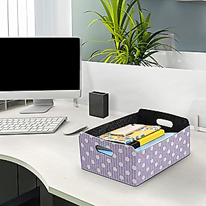 CaTaKu Foldable Storage Basket Purple Polka Dots Collapsible Felt Storage Bins with Handle Drawer Organizer Bin Cube Shelf Box for Organizing Closet Clothes Office Books Bedroom