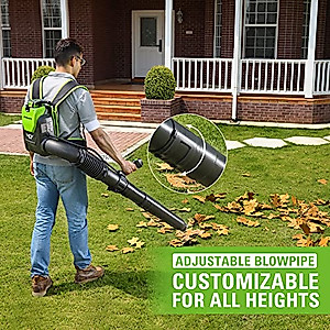 Greenworks 40V (165 MPH / 660 CFM / 75+ Compatible Tools) Cordless Brushless Backpack Leaf Blower, 8.0Ah Battery and Charger Included, Green