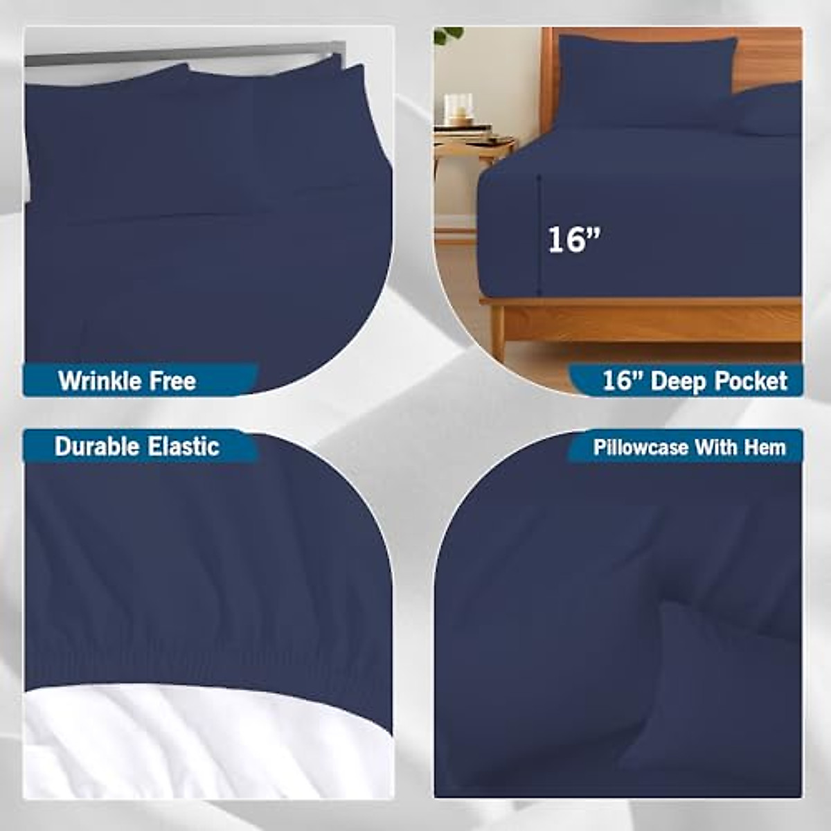 Saaz Linen 1000 Thread Count Full Size Sheet Set - 100% Egyptian Cotton Hotel Luxury Collection Bedding Sheets - Fits Upto 16 Inch Deep Pocket - Sateen Weave Solid 4 Piece Sheets Set (Navy Blue)