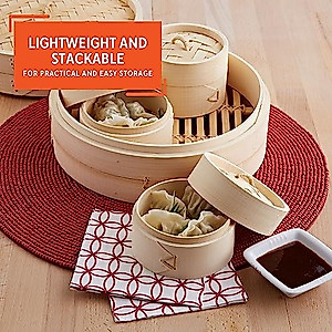 Imusa USA PAN-10015T 10" 2 Layer Traditional Asian Bamboo Steamer, 1 Piece, Tan