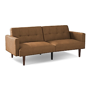 Opohoro Convertible Sofa Bed - 2-Seater Loveseat Sofa with Breathable Polyester Fabric Futon Couch for Living Room Apartment Office Bedroom-Brown