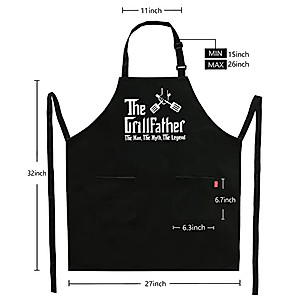 Kaidouma Funny Aprons for Men Dad with 2 Pockets - The Grillfather - Dad Birthday Gifts from Daughter Son - Father's Day Christmas Gift for Dad Chef Kitchen Bib Apron for Cooking, Grilling, BBQ