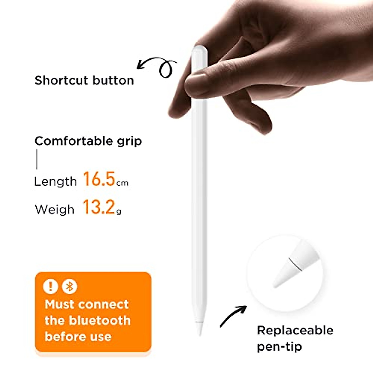 iPad Pen, Palm Rejection &Tilt G-senors Bluetooth Active Stylus Pencil for Apple iPad 2018-2023, Tablet Pen for iPad 6/7/8/9/10th Generation, iPad Pro 11/12.9 inch, Air 3/4/5, Mini 5/6