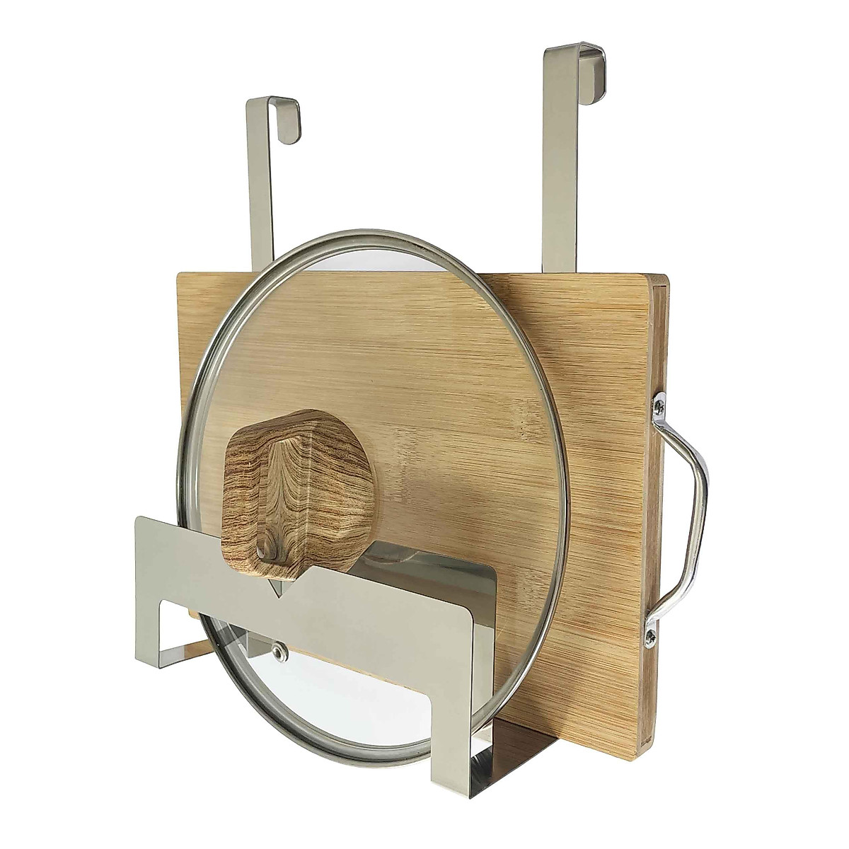 OeckuXIY 2 Pack, Pan and Pot Lid Organizer, Cabinet Door or Wall Mount Cutting Board Holder, Bakeware Tray Rack, No Drill, Mirror Polished