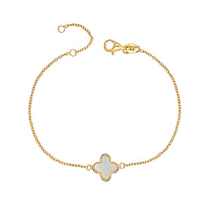 LeCalla Sterling Silver Clover Bracelet Jewelry 14K Gold-Plated Mother of Pearl Leaf Flower Clover Bracelet for Women