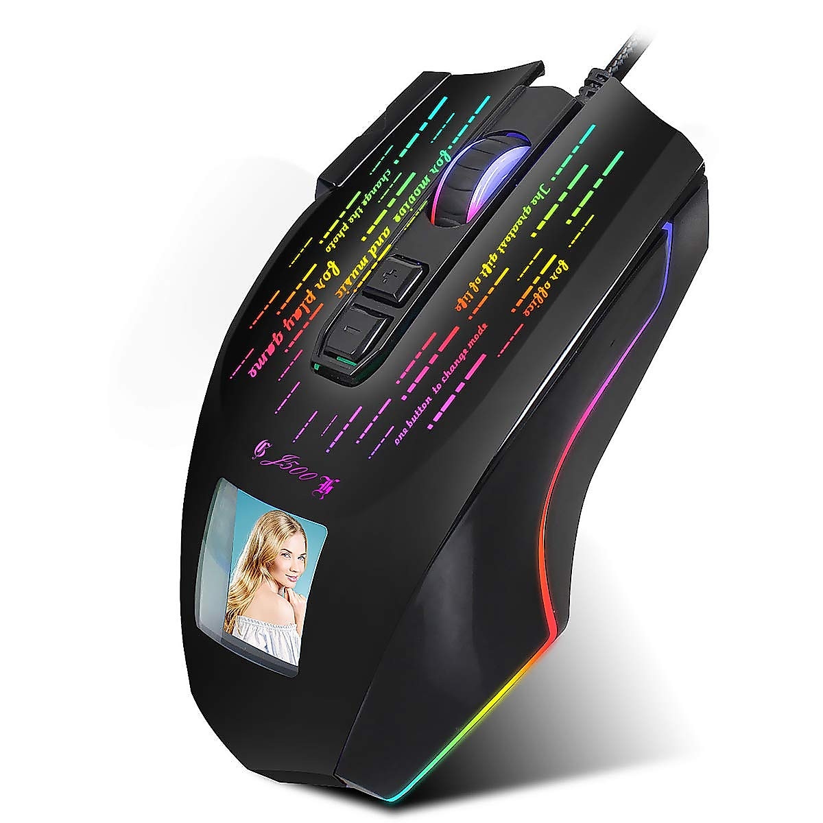 iFCOW Gaming Mouse with Screen Display 6400DPI RGB Backlight USB Game Mouse for Desktop Laptop PC