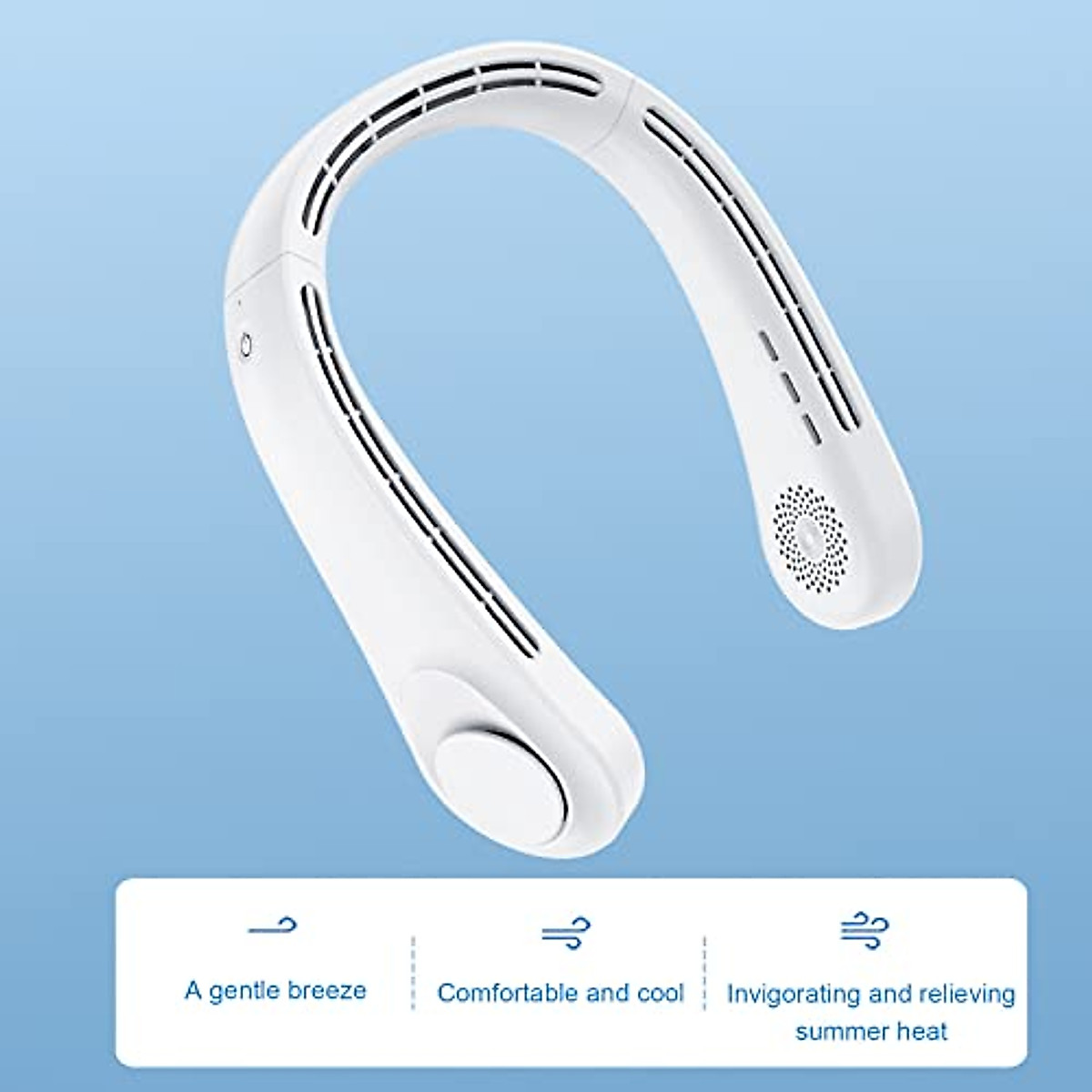 Leafless USB Hanging Neck Fans, Hands Free Bladeless Fan, Portable Rechargable Battery Personal Fan Portable Around Neck Fan, Leafless, Rechargeable, Headphone Design,3 Speed, White