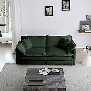 WILLIAMSPACE 76.7" Loveseat Sofa Couch for Living Room, Modern Upholstered 2 Seat Sofa, Sectional Sofa Couch with 4 Toss Pillows, Deep Seat Loveseat for Apartment, Chenille Fabric (Green)
