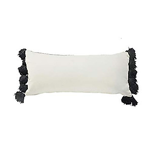 LR Home Distressed Fringe Pillow, 28"x12", Gray/Black/Ivory