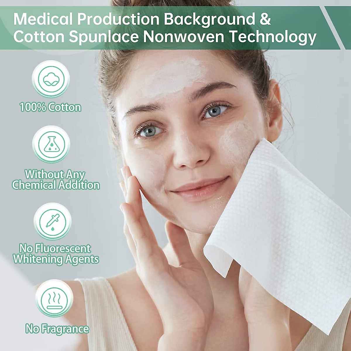 ICOTTON 2 in 1 Disposable Face Towel-100%Cotton Clean Towels for Daytime and Nighttime Use, Large Size Biodegradable Facial Cleansing Towelette Single Use Face Towel for Sensitive Skin Makeup Removing