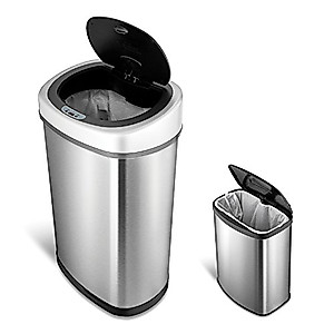 Ninestars AMZ-50-9/8-1 Automatic Touchless Motion Sensor Oval & Rectangular Trash Can Combo Set, 13 gal/2 gal, Stainless Steel