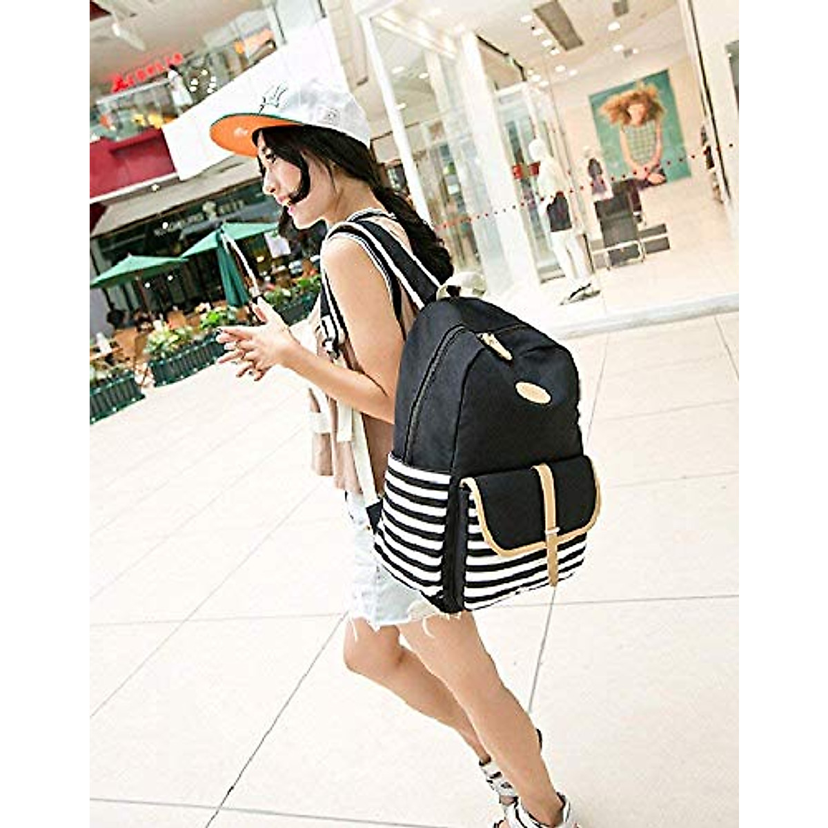 Sugaroom Backpack for Girls, 4 in 1 Girls Backpacks Set Lightweight Canvas School Bag Bookbags with Lunch Box, Drawstring Bag & Pencil Case for Teens