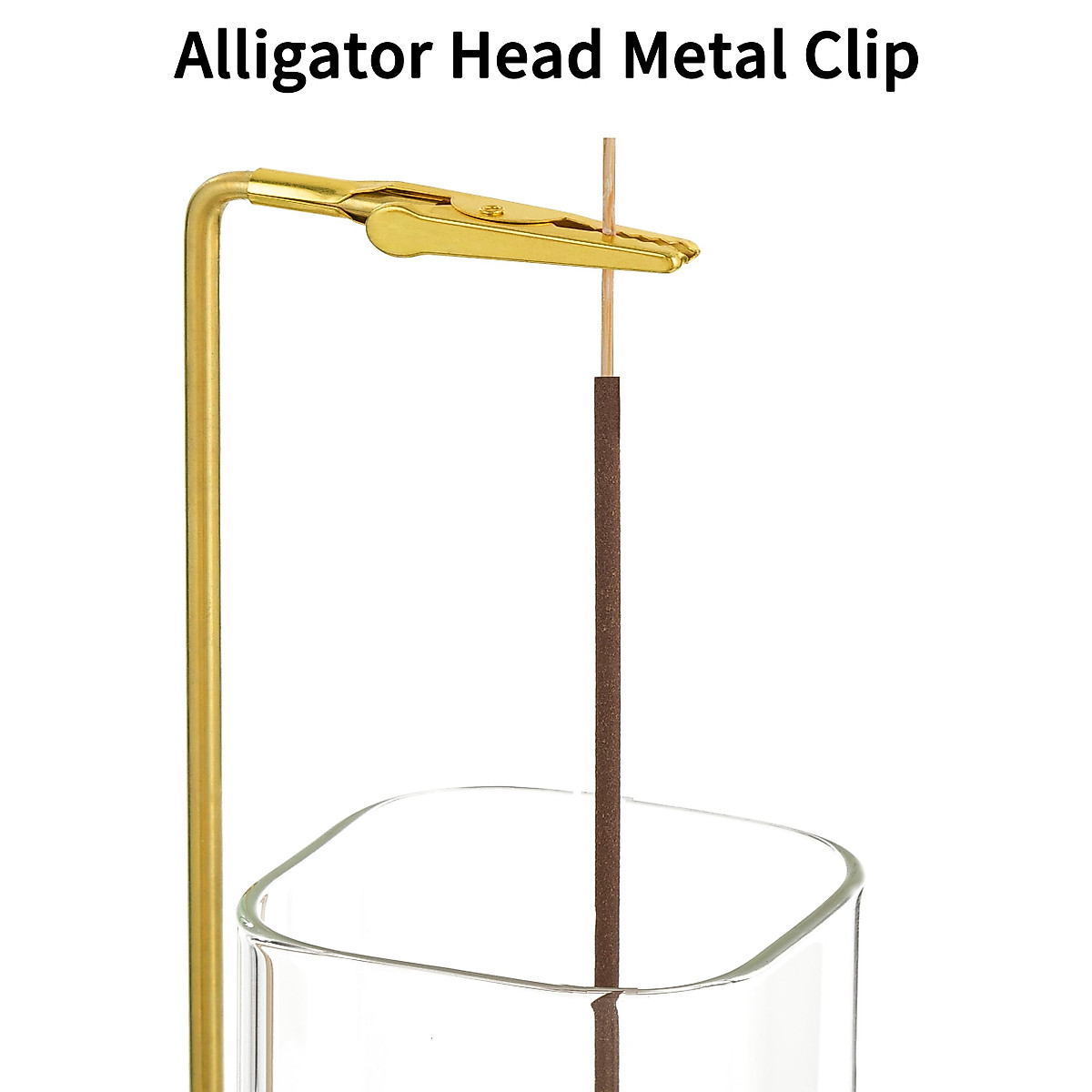 Sunolga Incense Holder with Removable Glass Ash Catcher Mess, Modern Incense Holder for Sticks with Alligator Head Metal Clip Brass Incense Burner Holder for Zen, Yoga, Spa, Meditation and Home Decor