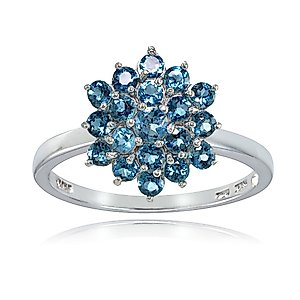 Ice Gems Sterling Silver Genuine London Blue Topaz Flower Ring, Size 7