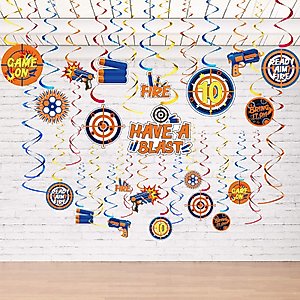 Dart War Party Hanging Swirl Decorations, Dart Element Target Water Gun Theme Hanging Swirl Decorations for Boy's Birthday Party Themed Party Supplies Decorations, 30 Count