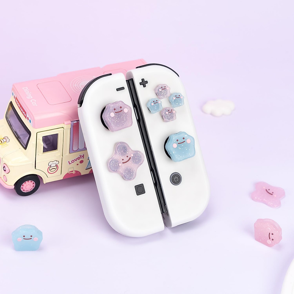 PERFECTSIGHT Cute D-Pad Button Caps Silicone Thumb Grips Set, ABXY Key Buttons Sticker Joystick Cover Caps Compatible with Nintendo Switch/OLED - Monster