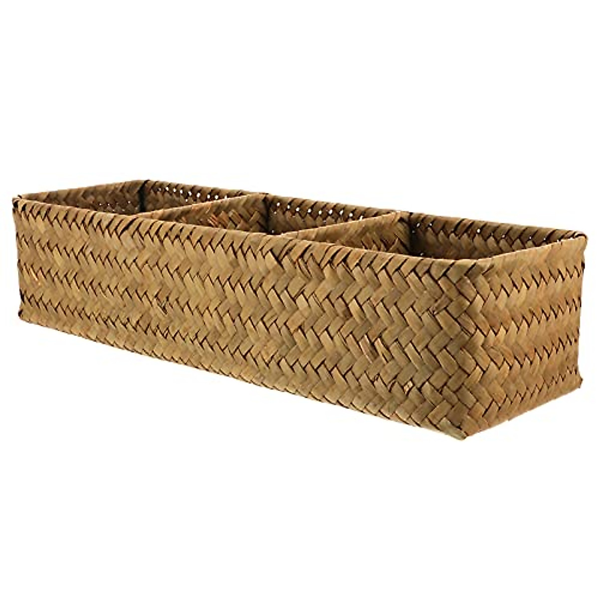YARNOW Woven Shelf Baskets Storage Baskets Seagrass Wicker Baskets Makeup Holder Organizer Divided Storage Bins Box Container Sundries Organizer Cosmetic Storage Box for Bedrooms Home