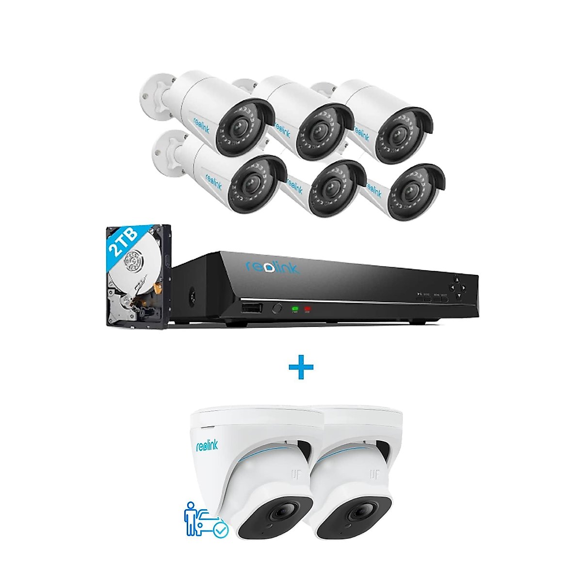 REOLINK 5MP PoE Security Camera System Bundle, 6pcs IP Cameras, 2pcs Person/Vehicle Detection Smart Cameras,a 8CH NVR Pre-Installed with 2TB HDD(Include 6 x 18M Cat5 Cable)