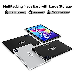 【2023 Newest Tablet】Android 12 Tablet with Keyboard, 16(8+8)GB RAM 128GB ROM 1TB Expand Tablets 10 inch, 2.4G/5G WiFi Tablet Android, Octa-Core 1920 * 1200 IPS Display 13MP Camera, 7000mAh, GPS, Black