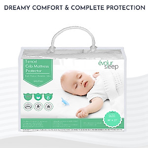 Evolur Portable Crib Tencel Waterproof Mattress Protector Pad and Fitted Sheet, White (2 Pack)