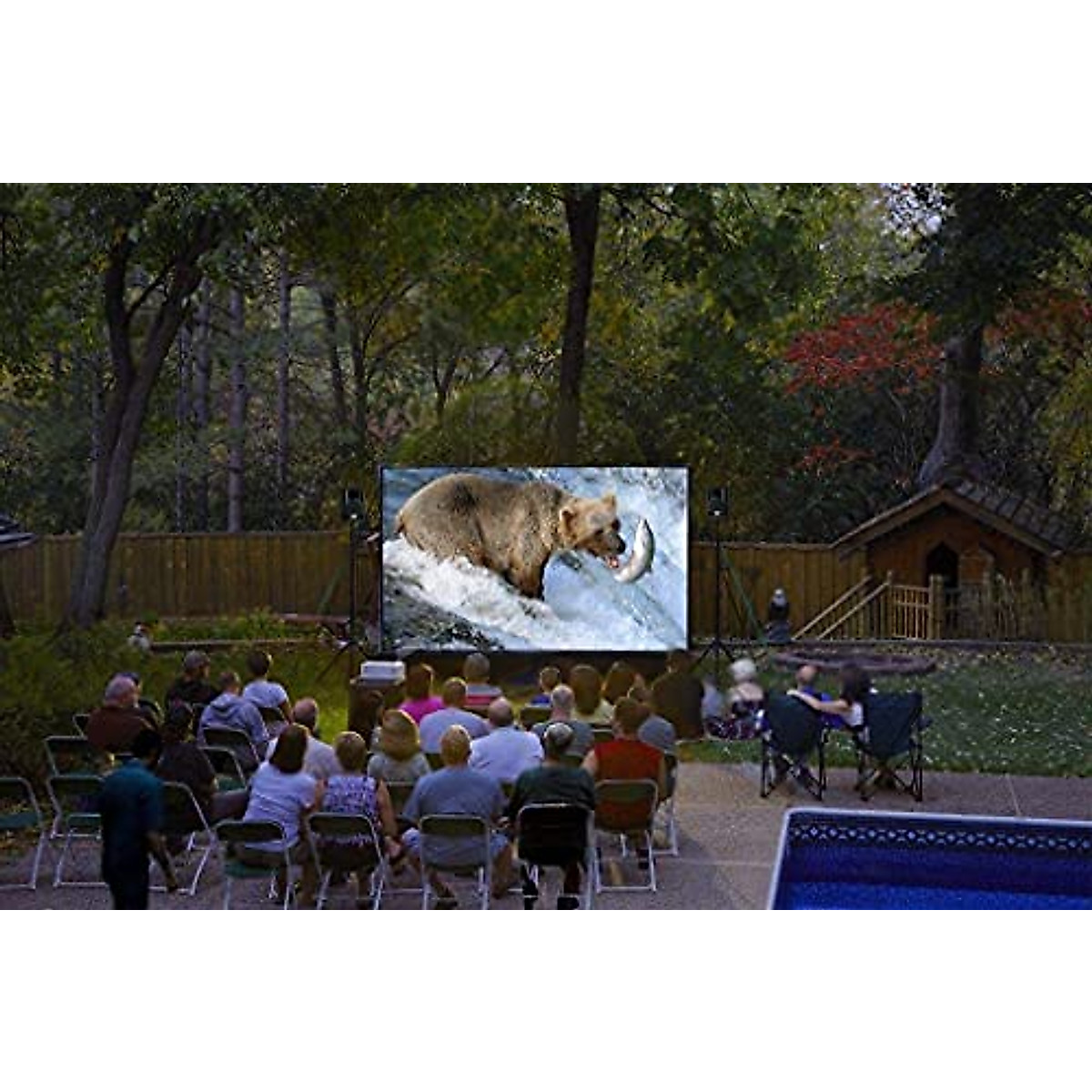 QuikScreen Complete Theater Kit! 16’ Projection Screen with HD Optoma 1080p Projector, Sound System & Streaming Device w/WiFi (BT-600)