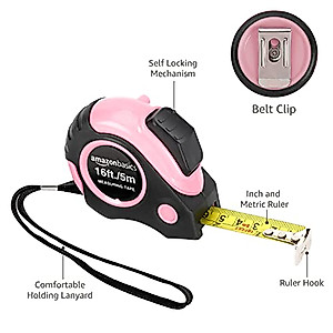 Amazon Basics Tape Measure - 16 Feet, Pink