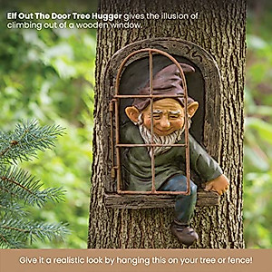 Bits and Pieces - 12-inch Elf Out The Door Tree Hugger - Yard Decorations - Whimsical Tree Sculpture - Garden Decoration - Garden Peeker Yard Art