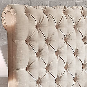 Rosevera Atherine Upholstered Bed Frame/Fabric Upholstered Bed Frame with Adjustable Headboard/Chesterfield-Styled/Rolled Head/Wood Slat Support/Easy Assembly,King,Natural Beige