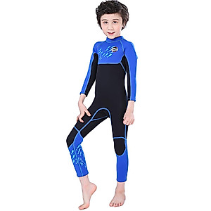 Cokarsey Kids Full Body Wetsuit 2.5mm Neoprene Back Zipper Sun Protection Thermal Swimsuit for Boys