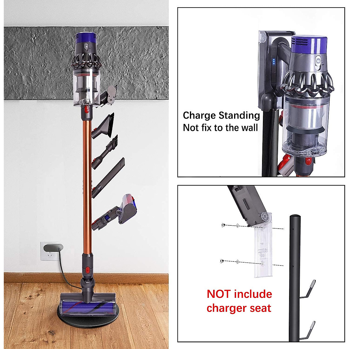 XIGOO Storage Stand Holder Compatible with V15 Detect, V11 V10 V8 V7 V6 Cordless Vacuum Cleaners and Accessary, Floor Docking Station Metal Organizer Bracket with 5 Hooks, Black