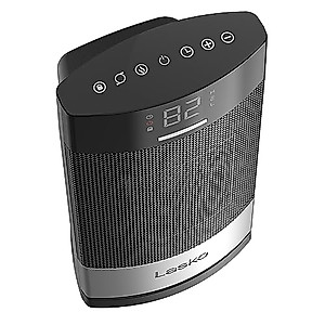 Lasko Ellipse Ceramic Tabletop Heater for Home with Tip-Over Switch, Child Lock, Digital Display, Thermostat, AutoECO Mode, Wide Oscillation, Remote, For Bedroom, Office, Den, 1500W, Black, CD12950