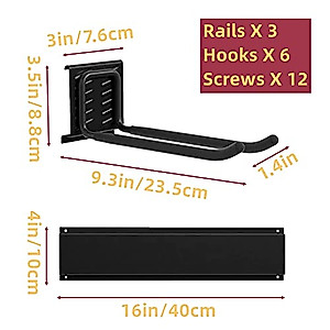 Nisorpa 9Pcs Garage Tool Storage Rack, Wall Mount Garden Tool Organizer Adjustable Tool Holder 48 Inch Storage System, Max Load 400 lbs for Trimmers, Broom, Mop, Rake Shovel, Hoses (6 Hooks, 3 Rails)