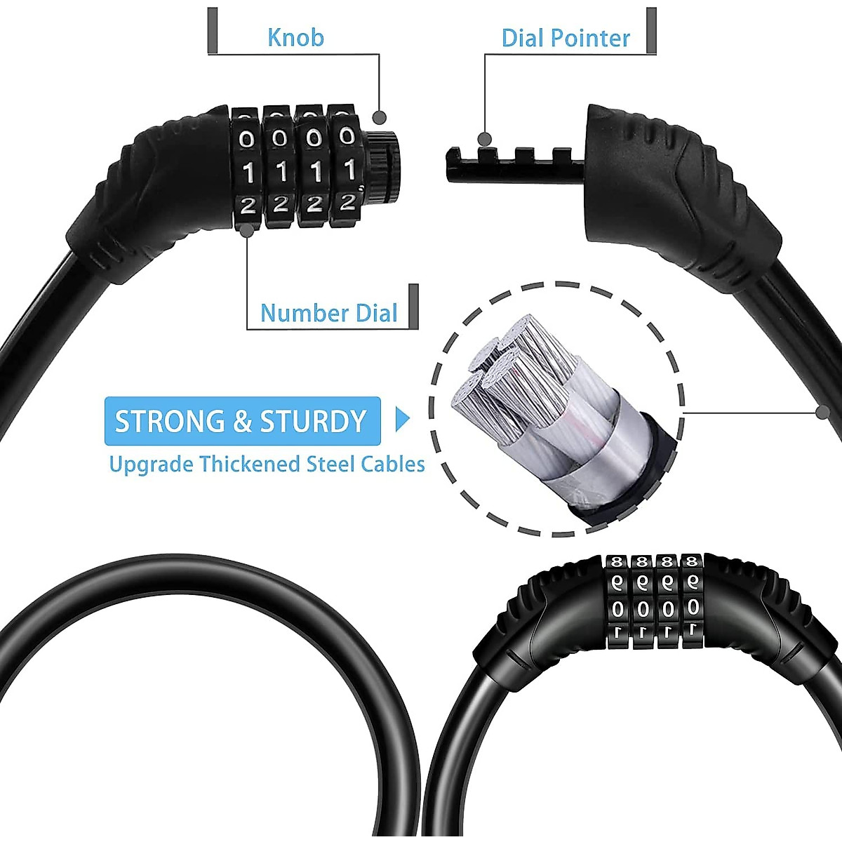 Bike Lock Portable Bike Locks Cable High Security Bicycle Lock Cycling Lock with 4-Digits Codes Ideal to Secure Bike, Motorbike, Cycles