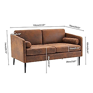Loveseat Sofa Couch,Hot Stamping Cloth 2-Seater Surrounding Sofa Chair with 2 Waist Pillows for Reading (Brown)