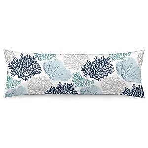 Beach Theme Body Pillow Cover,Nautical Blue Coral Ocean Marine Coastal,Long Pillow Case Protector with Zipper Decorative Soft Rectangle Bed Pillowcases for Bedroom,Couch,Home Gifts 20"x54",Teal Blue