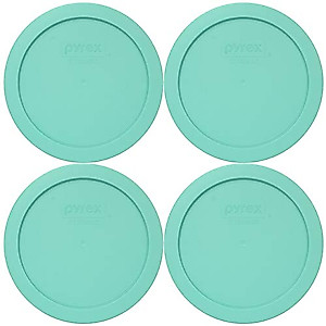 Pyrex 7201-PC Sea Glass Blue/Green Round Plastic Food Storage Replacement Lids - 4 Pack