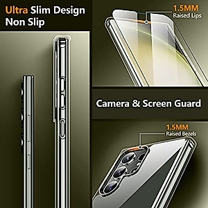 SPIDERCASE for Samsung Galaxy S23 Ultra Case, with 2 Pcs [Camera Lens Protector+Soft Screen Protector], [Anti-Yellowing] [Military Grade Shockproof] Slim Thin Galaxy S23 Ultra Case 6.8"，Clear