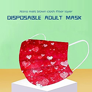 50Pack Valentines Disposable Face_Masks for Adults Women Valentines Day Holiday Disposable Love Heart Print Non Woven