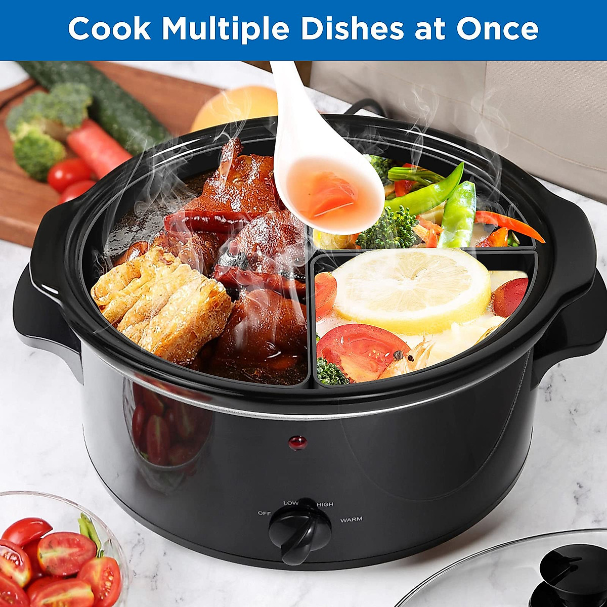 2023 Upgrade Silicone Crock Pot Liner Fit for Crockpot 6 QT Oval, BPA Free Reusable Slow Cooker Divider Insert Separator Bags Triple Pockets, Dishwasher Safe (3 Dividers)