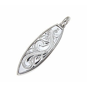 Arthur's Jewelry Koa Wood Hawaiian Honu Sea Turtle Surfboard Rhodium Plated Brass Pendant