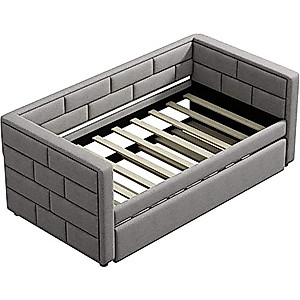 Harper & Bright Designs Daybed with Trundle Bed, Upholstered Twin Daybed Frame with Padded Back,Sofa Bed Wood DayBed Frame, No Box Spring Needed (Gray)