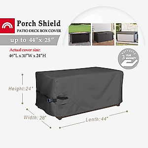 Porch Shield Patio Deck Box Storage Cover - 600D Outdoor Waterproof Tear Resistant Rectangular Fire Pit Table Covers 44 x 28 x 24inch Black