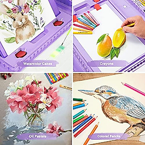 Art Supplies, 272 Pack Art Set Drawing Kit for Girls Boys Teens Artist, Deluxe Gift Art Box with Trifold Easel, Origami Paper, Coloring Pad, Drawing Pad, Pastels, Crayons, Pencils, Watercolors(Purple)