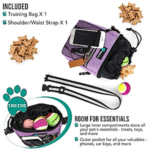 PetAmi Dog Treat Pouch, Pet Treat Pouch for Training, Dog Walking Bag Holder for Kibbles, Pet Food Toy, Dog Trainer Essentials Supplies, Poop Bag Dispenser, 3 Ways to Wear (Purple)