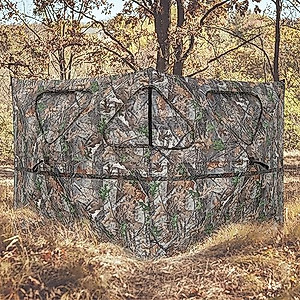 GYMAX Hunting Blind, 2-Panel See Through Pop Up 2-3 Persons Camouflage Deer Blind with Windows & Carrying Bag, Portable Folding Outdoor Ground Blind for Deer Turkey Hunting Gear Accessories