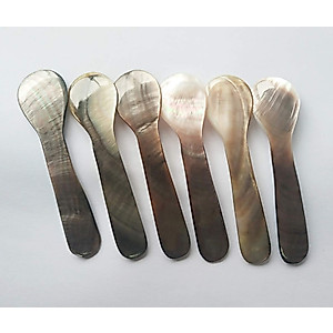 DUEBEL Set of 6 Shining Mother of Pearl MOP 7.5cm x 2cm Shell Spoons for Caviar, Egg Serving (Black)