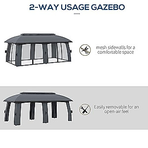 Outsunny 10' x 20' Patio Gazebo, Outdoor Gazebo Canopy Shelter with Netting, Vented Roof, Steel Frame for Garden, Lawn, Backyard, and Deck, Dark Gray
