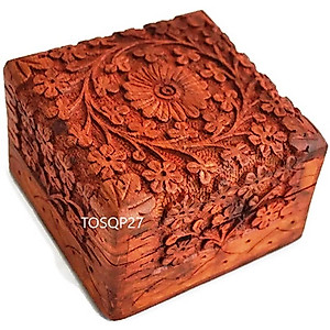 TOSQP27 Jewelry Box Gift for Women Men Girls Mom Mother Sister Father Gifts Novelty Unique Artisan Travel Portable Case Hand Carved Rosewood Jewel Organizer
